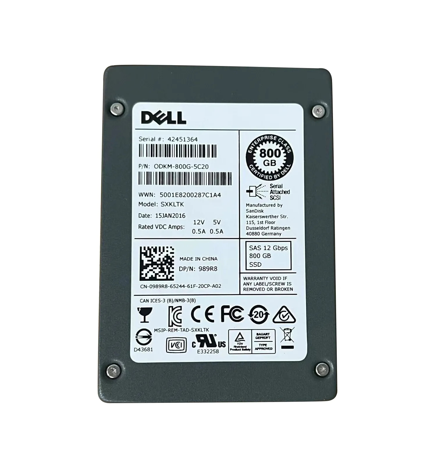 989R8 | Dell 800GB Solid State Drive