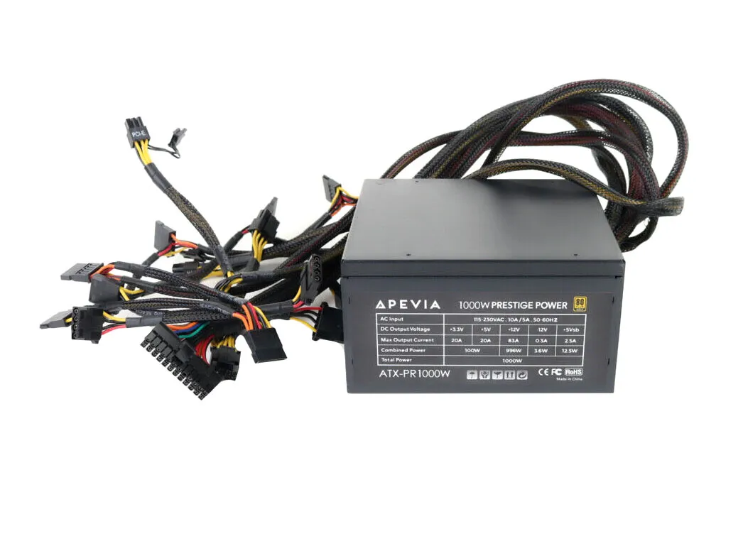 ATX-PR1000W - Apevia 1000-Watts 115-230V Gold ATXV12 Power Supply