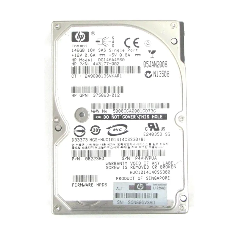 DG146A4960 - HP 146GB 10000RPM SAS 3Gb/s SFF Hot-Pluggable Single Port ...