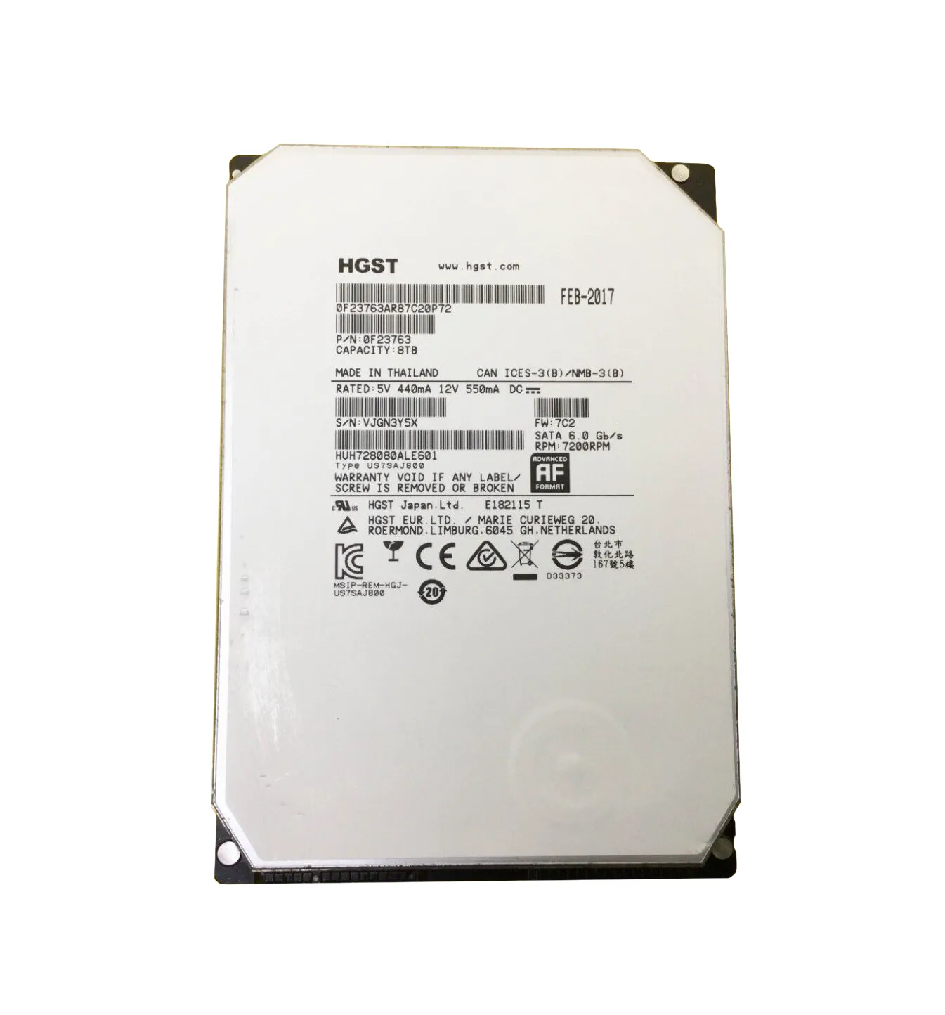 HUH728080ALE601 - HGST Ultrastar He8 Series 8TB 7200RPM SATA 6Gb/s ...