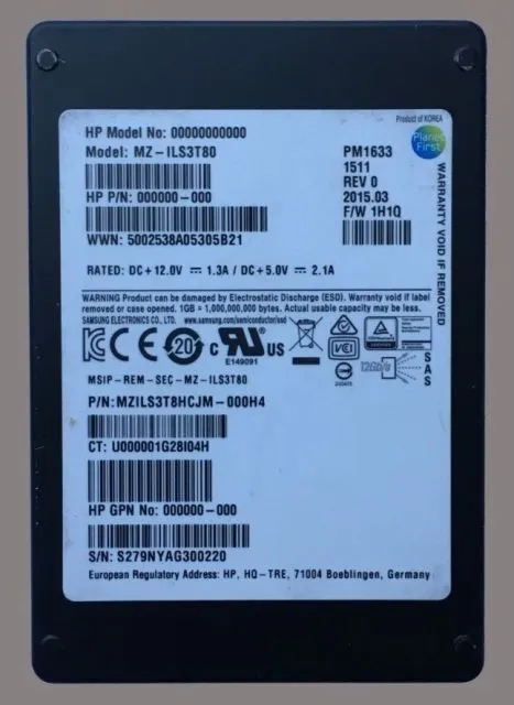 MZ-ILS3T80 - Samsung PM1633A 3.84TB TLC SAS 12Gb/s RI 2.5 Inch SSD