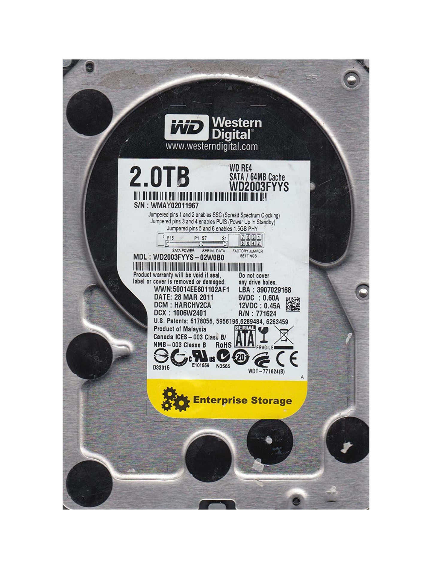 WD2003FYYS - Western Digital RE4 2TB 7200RPM SATA 3Gb/s 64MB Cache 3.5 ...