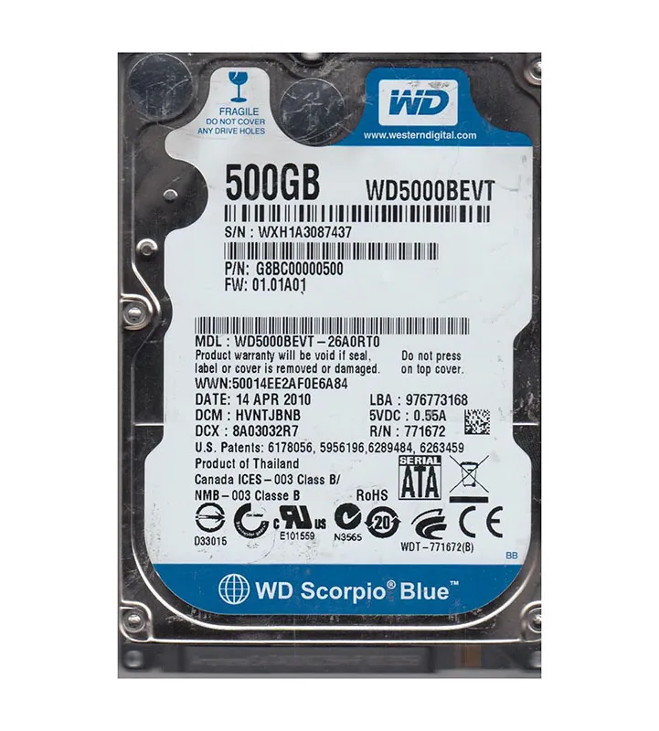 WD5000BEVT-26A0RT0 - WD 500GB 5400RPM SATA 3Gb/s 2.5-in HDD