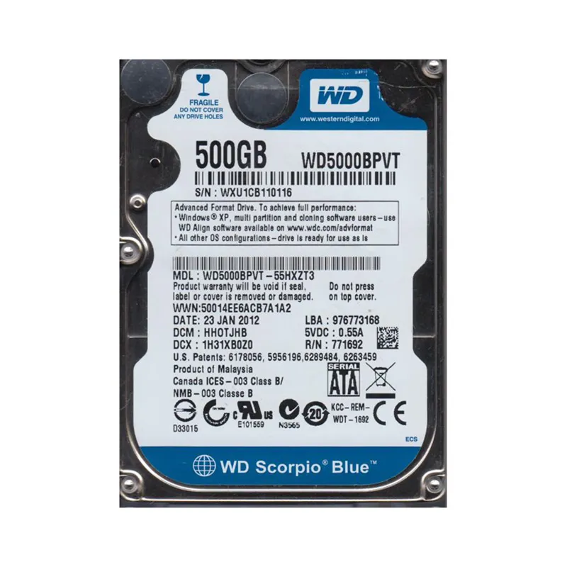 WD5000BPVT-55HXZT3 - Western Digital Scorpio Blue 500GB 5400RPM SATA ...