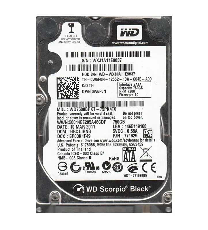 WD7500BPKT-75PK4T0 - Western Digital Scorpio Black 750GB 7200RPM SATA ...