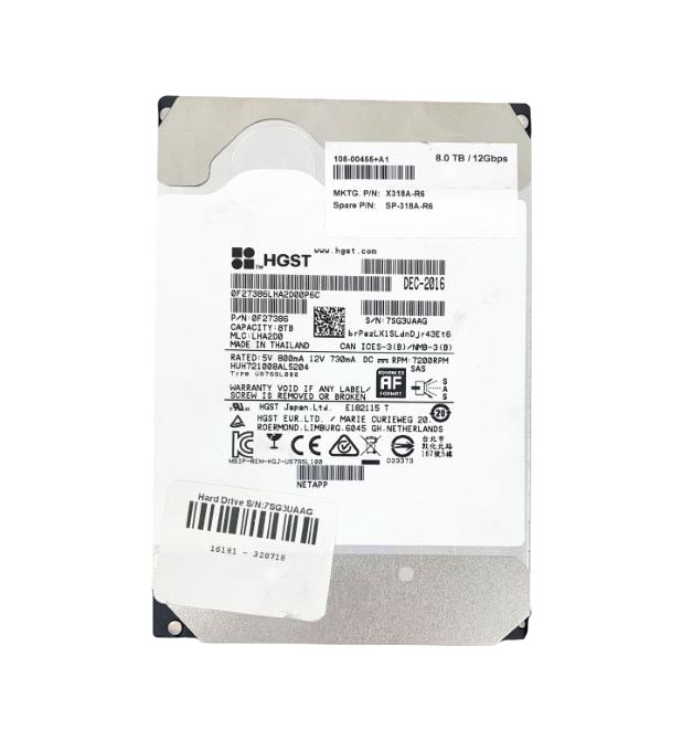 X318A-R6 - NetApp 8TB SAS 12Gb/s 7200RPM 3.5-Inch Hard Drive with Tray ...